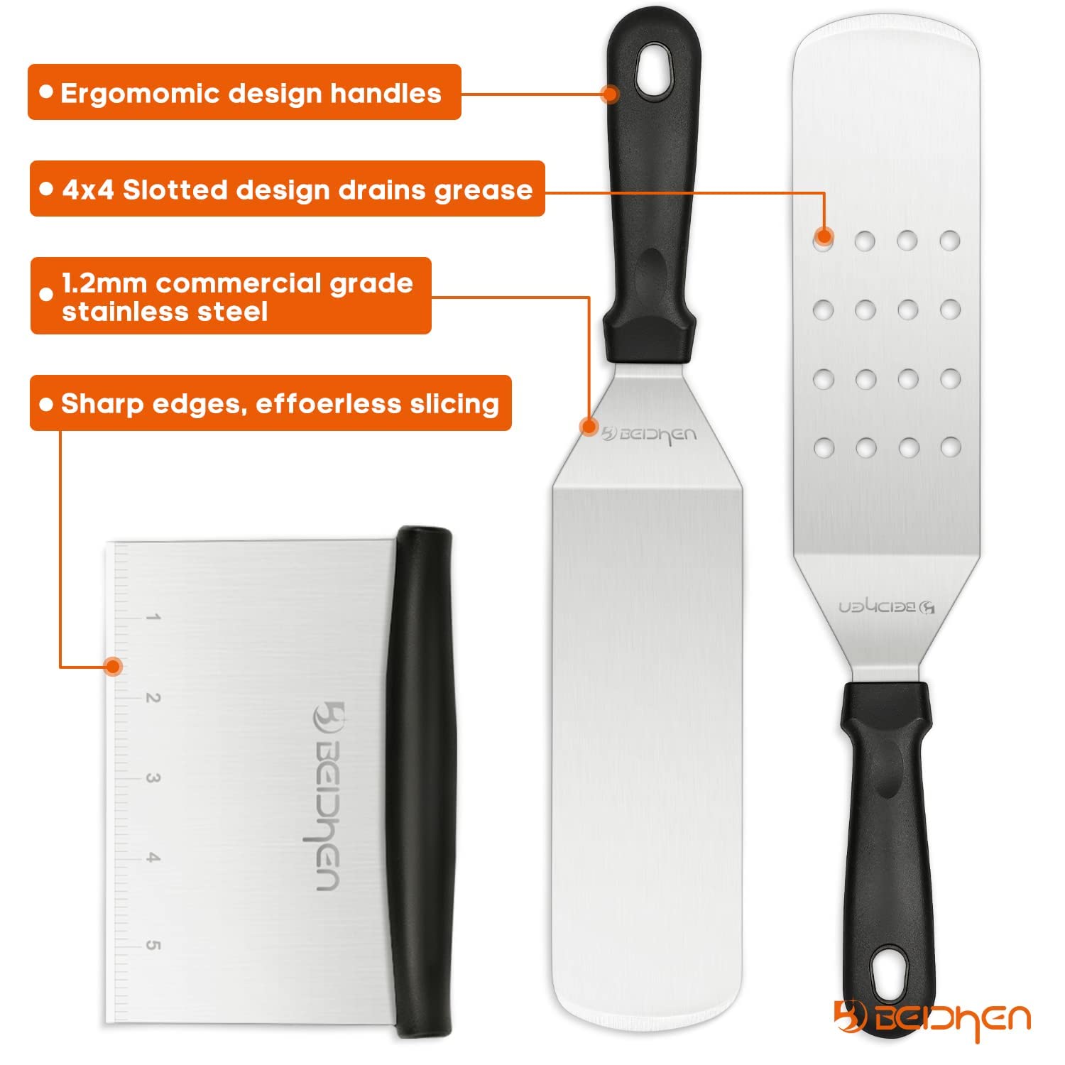 Beichen Griddle Accessories Kit, 34Pcs Stainless Steel Flat Top Grill Tools Set for Blackstone and Camp Chef, Grilling Spatula Set, Scraper, Carry Bag, Grill Cleaning Accessories for Men Outdoor BBQ