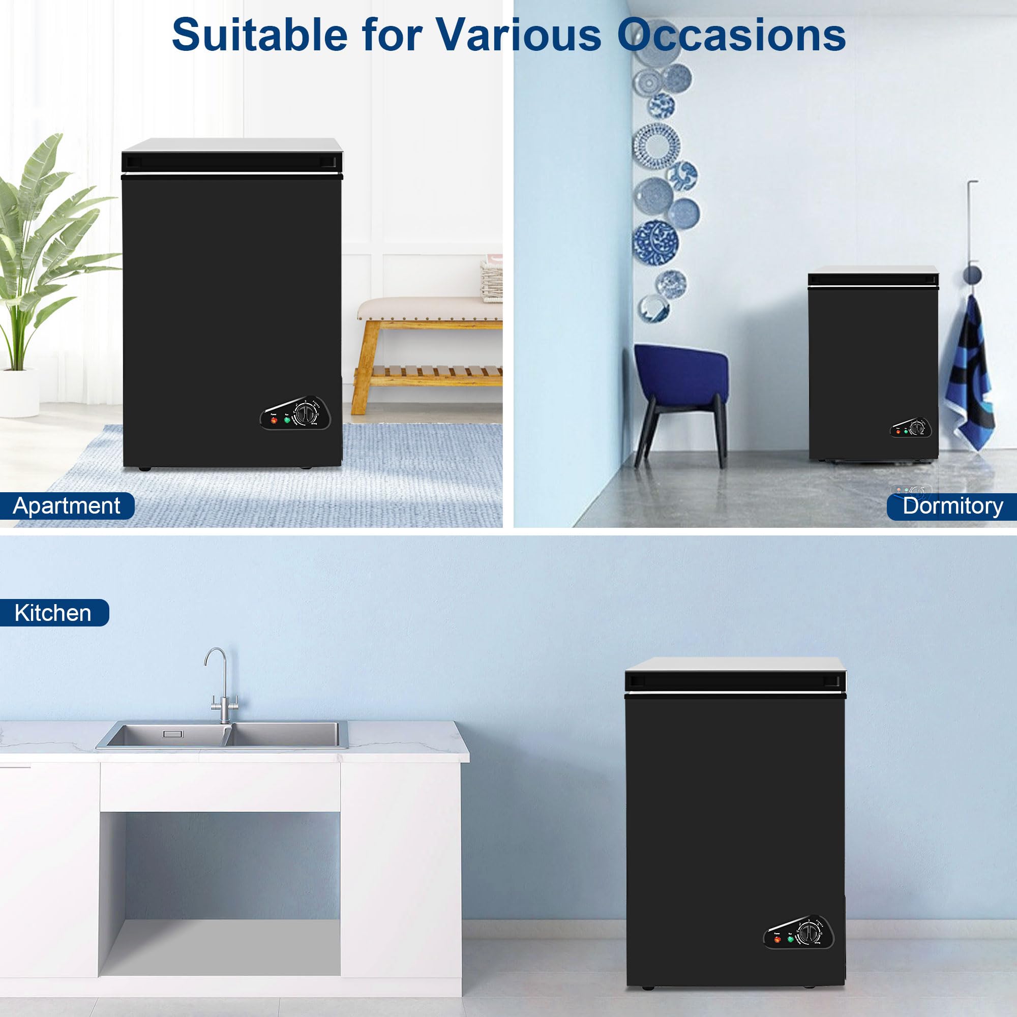 Chest Freezer 5.0 Cu.Ft Compact Chest Freezers with 7 Adjustable Thermostat, Freezer Compressor Cooling with Removable Storage Basket, Energy Saving Perfect for Home Bar Dorm