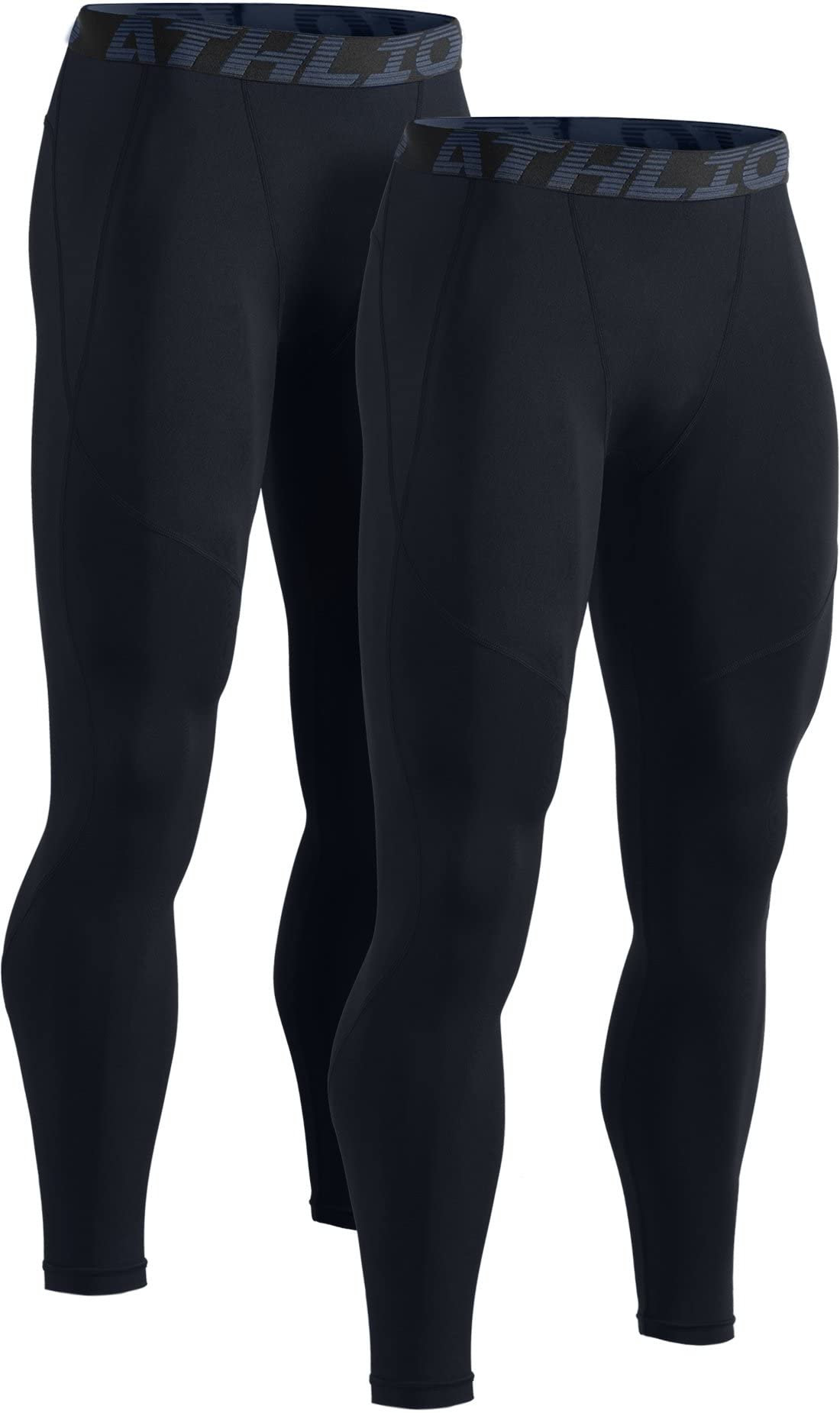 ATHLIO Men's Compression Pants Running Tights Workout Leggings, Cool Dry Technical Sports Baselayer, Active 2pack Pants Black/Black, Medium