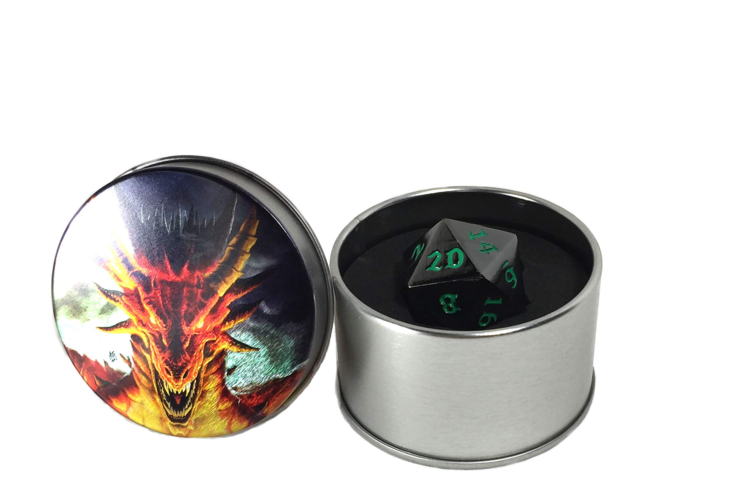 Druid Forge 35mm d20 Dragon Egg dice - Dragons Breath Black - Black with Green Numbers