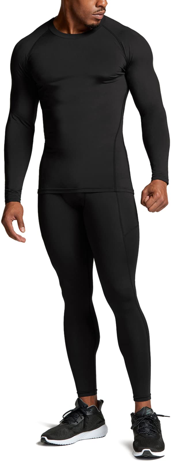 ATHLIO Men's Thermal Long Sleeve Compression Shirts, Winter Gear Sports Base Layer Top, Athletic Running T-Shirt, Active Top 3pack Black/Black/Black, Large