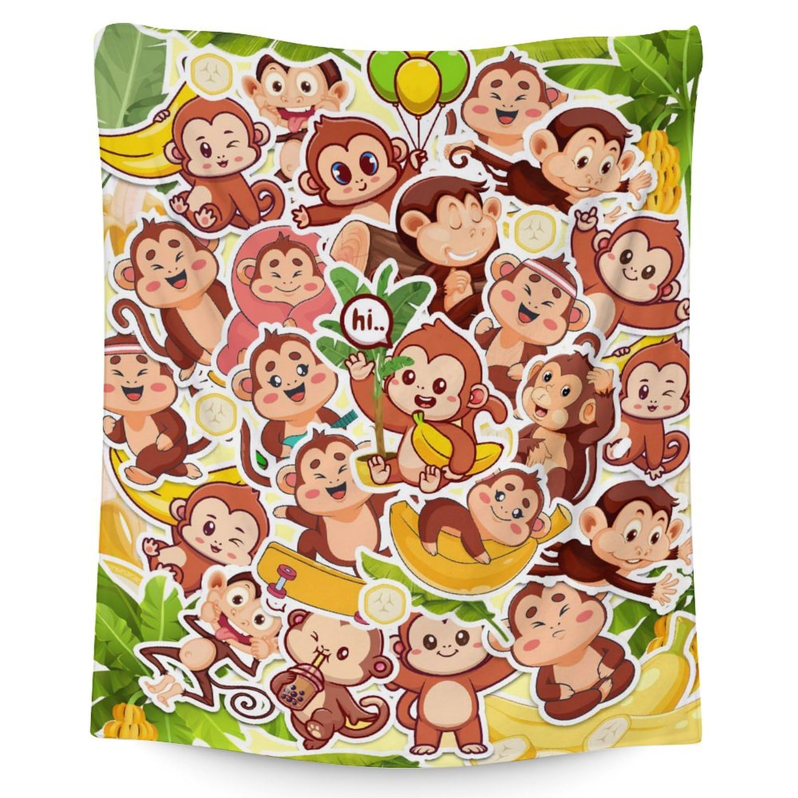 Monkey Blanket Gifts - 40x50 Inches Cute Throw Blanket for Kids, Girls & Boys - Blue Soft Fuzzy Blankets for Couch, Sofa & Bed