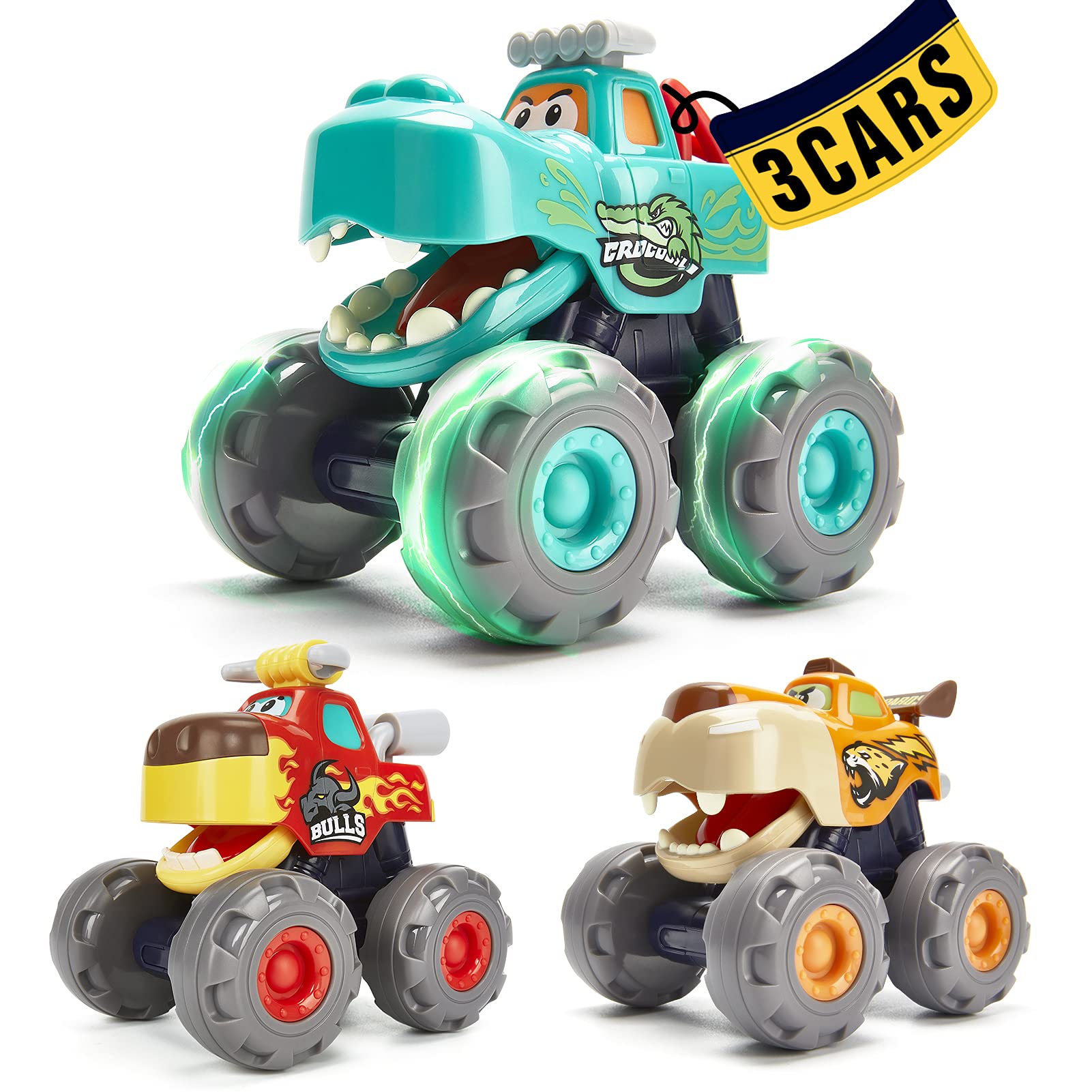hahaland Toy Cars for 1-Year-Old Boy - Monster Truck Toy Friction Power Bull Cars for Babies Toddlers Boy Toys for Age 1-2 Pull Back Cars for Toddlers 1-3 Toys for 2 Year Old Boy