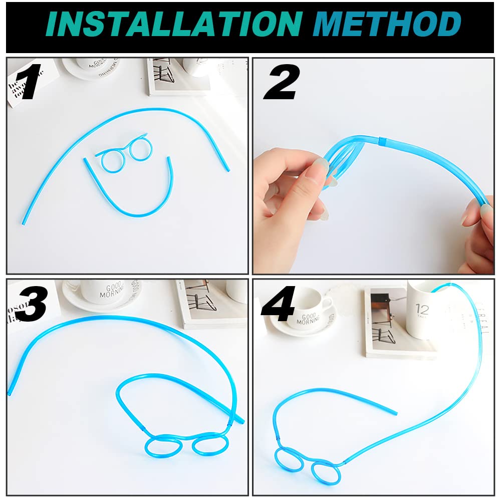 Betinyar 8 Pieces Silly Straws Glasses, Flexible Straws Novelty Eyeglasses, Frame Loop Straws Eyeglasses for Party Supplies, Birthday (Multi)