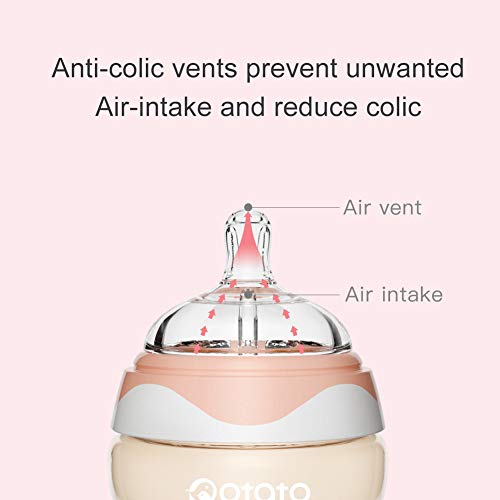 Baby Bottles for Newborn Baby PPSU Anti Colic Infant Bottles Wide Neck Breast-Like Nipple Slow Flow Breastfeeding Toddler Bottles-2pack (2.5 oz/pc, Pink)