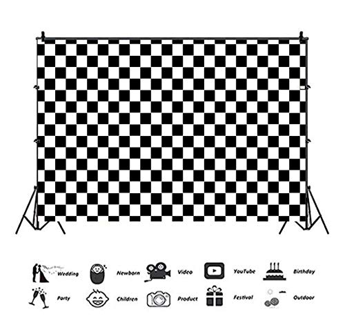 Black and WhiteRacing Checker Texture Grid Birthday Chess Board Theme Photography Backdrops 7X5ft Children Kids Birthday Party Supplies Newborn Baby Shower Banner Photo Background Booth Props Vinyl