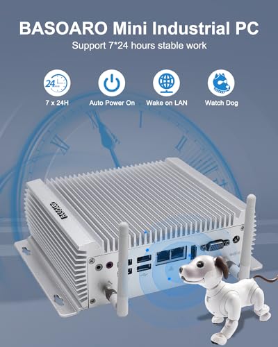 BASOARO Industrial Mini PC Windows 10, Fanless Desktop PC, Core i7 4500U, 8GB RAM 256GB SSD, 2 Gigabit Ethernet, HD, VGA, RS232/RS485 COM Port, 4 USB3.0, 4 USB2.0, WiFi, BT