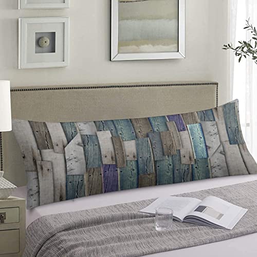 Body Pillow Cover,Depositphotos Rustic Wooden Board Blue Grey Grunge Planks Printed Long Pillow Cases Protector with Zipper Decor Soft Large Covers Cushion for Beding,Couch,Sofa,Home Gift 20"x54"