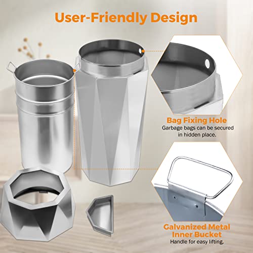 BEAMNOVA Bundle Black 15 x 31.5 in + Metallic 12 * 28 in Diamond-Shape Commercial Stainless Steel Trash Can with Lid Garbage Enclosure Inside Barrel Heavy Duty Waste Container