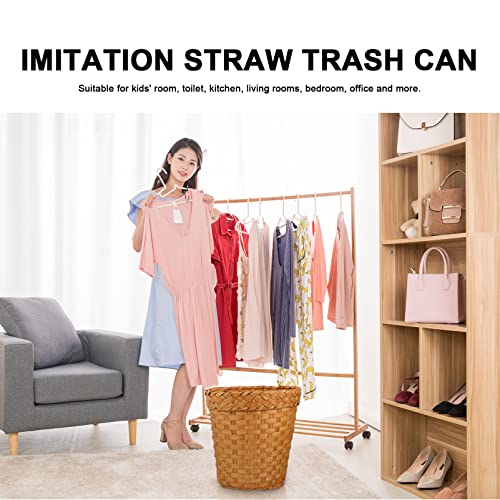 Cabilock Woven Trash Basket Round Wastepaper Basket Wicker Bathroom Trash Can Waste Basket Toy Storage Basket Woven Storage Basket for Home Dorm Office Khaki