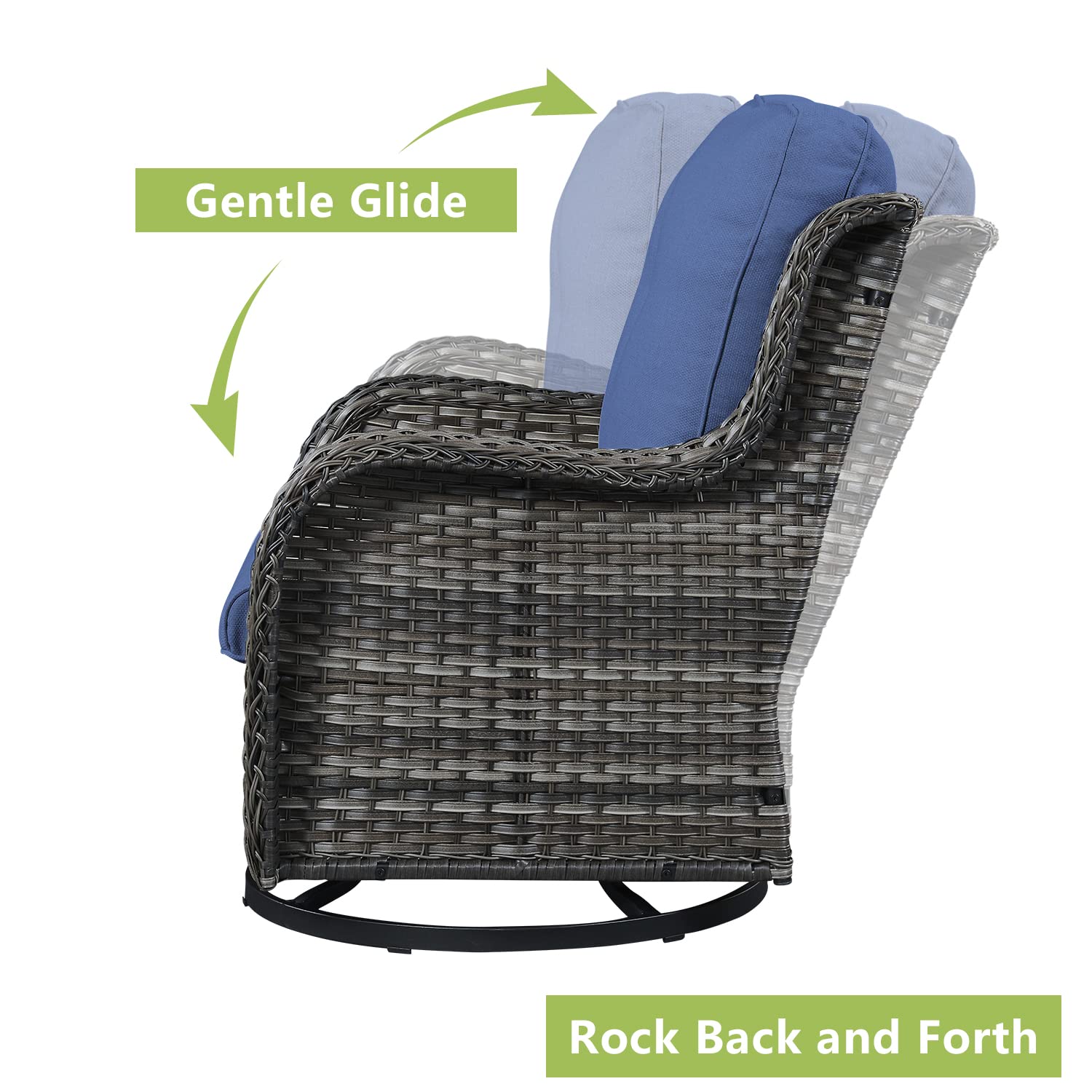 Rilyson Wicker Rocking Chair Swivel Chairs - 2 Piece Rocker Patio Chairs Set Rattan Rocking Chair for Outdoor Porch Deck Garden Backyard (Mixed Grey/Blue)
