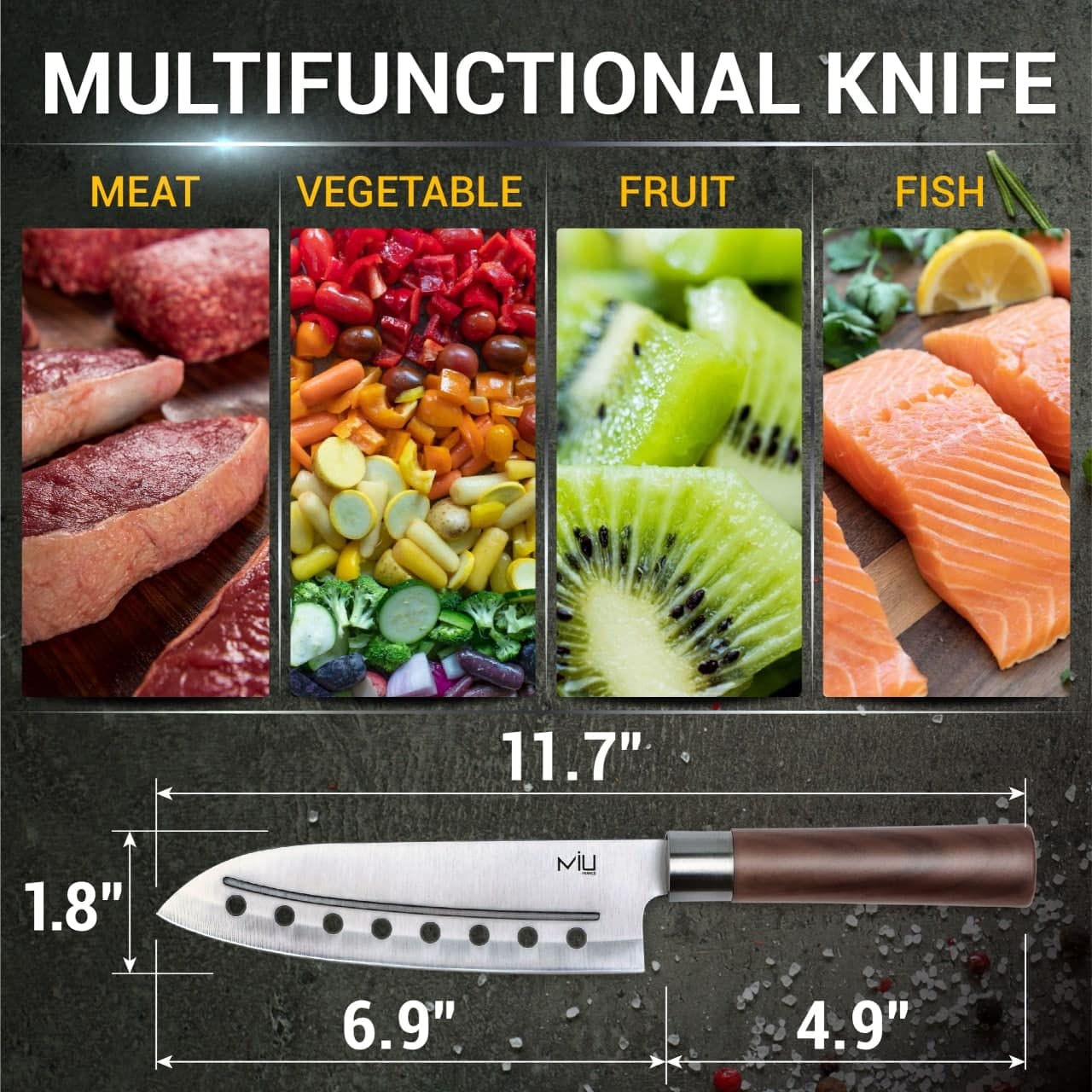 MIU Santoku Knife 7 inch, Multipurpose for Chef with Comfortable Plastic Handle