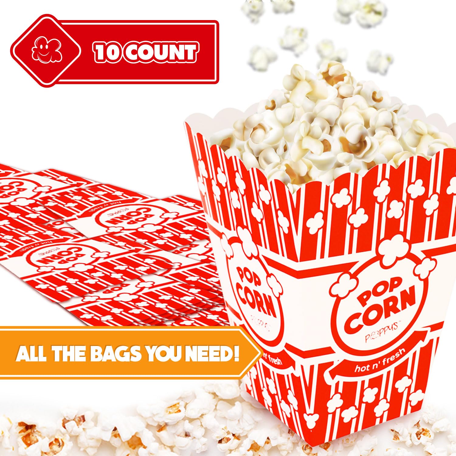 Poppy's Small Popcorn Boxes β 40 Pack 30 Oz Concession-Grade Popcorn Buckets, Popcorn Machine Accessories for Popcorn Bars, Movie Nights, Concessions