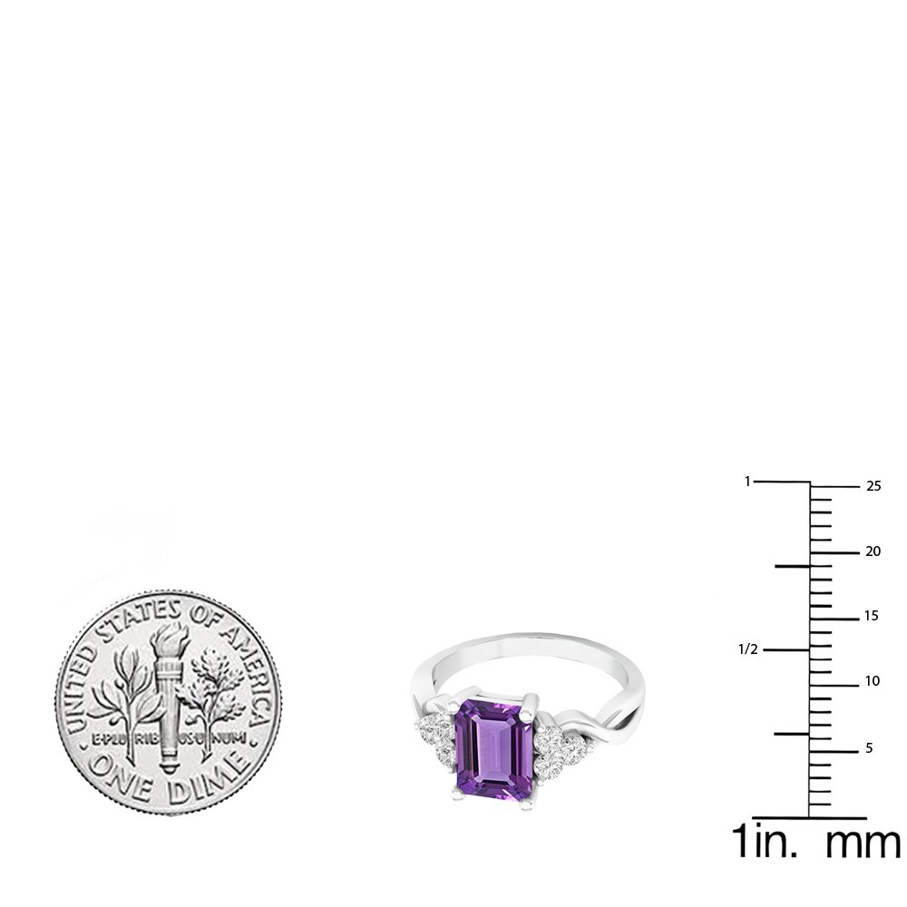 Dazzlingrock Collection 8X6 MM Emerald Cut Amethyst & Round White Sapphire Halo Engagement Ring for Her in 18K Solid White Gold, Size 8.5