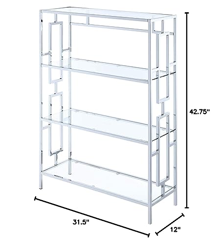 Convenience Concepts Town Square Chrome 4 Tier Bookcase, Clear Glass / Chrome Frame