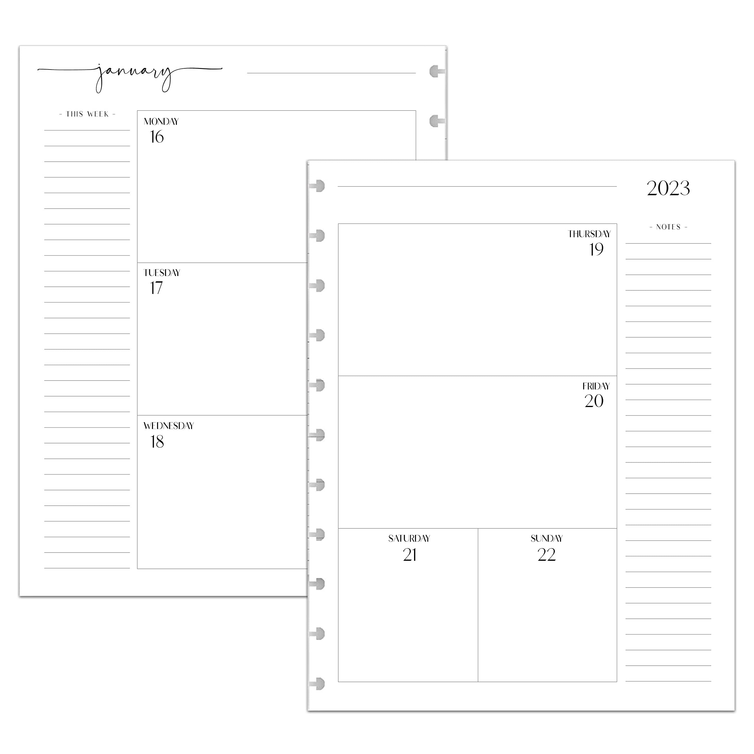 BetterNote 2024 HORIZONTAL Calendar Refill for Disc Notebook, Fits Levenger Circa, Staples Arc Jr, TUL Office Depot, Happy Planner, InkWell Press, MAMBI, NOTIQ (Modern, 11-Disc, 8.5"x11")