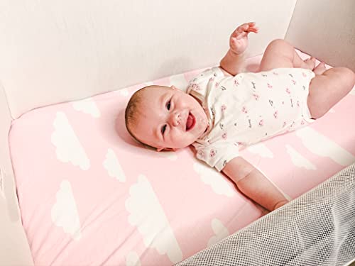 Bassinet Bed Sheets β Premium Bassinet Fitted Sheets 4 Pack β 100% Jersey Knit Cotton Cradle Sheets β Bassinet Bedding for Standard Size Oval or Halo Bassinet Pads β Bassinet Sheet for Girl