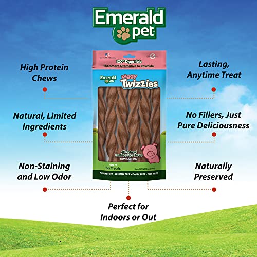 Emerald Pet Twizzies Rawhide Free 100% Digestible Natural Dog Lasting Chew Treats, Made in USA, Size 9 Piggy Pig Multipack
