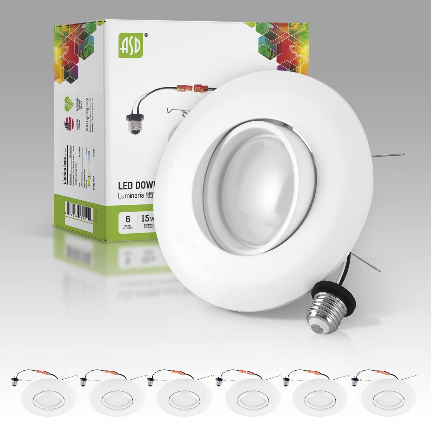 ASD 6 Gimbal LED, LED Can Lights, 15W - 110W Replacement, 1010 Lm Dimmable Ceiling LED Lights, 3000K Warm White, CRI 90, Retrofit LED Recessed Lighting, ETL, 6 Pack