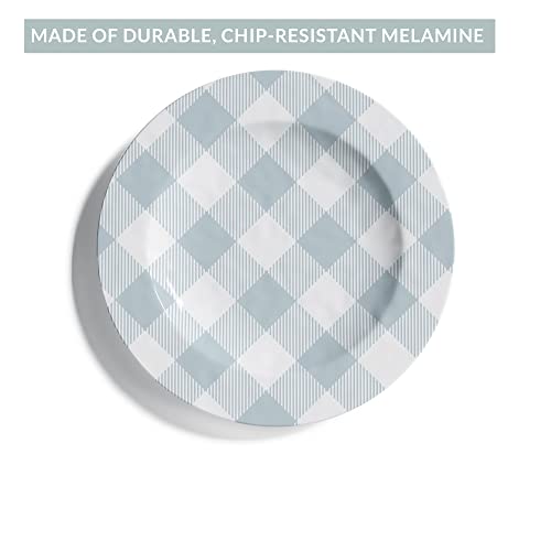 Barnyard Designs 12-piece Melamine Dinnerware Set, Durable Chip-Resistant Dishware for Indoor/Outdoor Use, Service for 4, Light Blue Buffalo Plaid, (Dinner Plate: 11β, Salad Plate: 8.5β, Bowl: 7β)