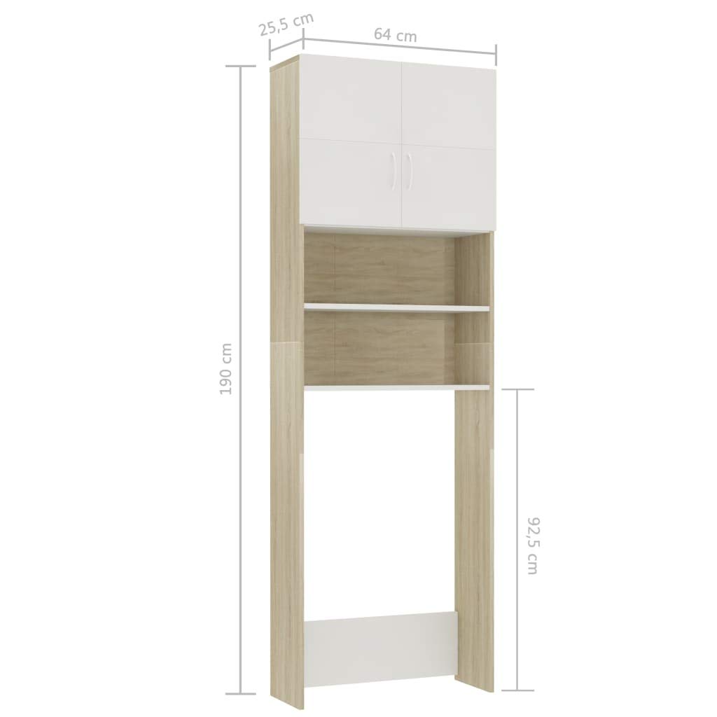 FAMIROSA Washing Machine Shelf, Washer Dryer Storage Shelf, Toilet Bathroom Cabinet above with 2 doors and 2 open compartments 25.2"x10"x74.8"White and Sonoma Oak