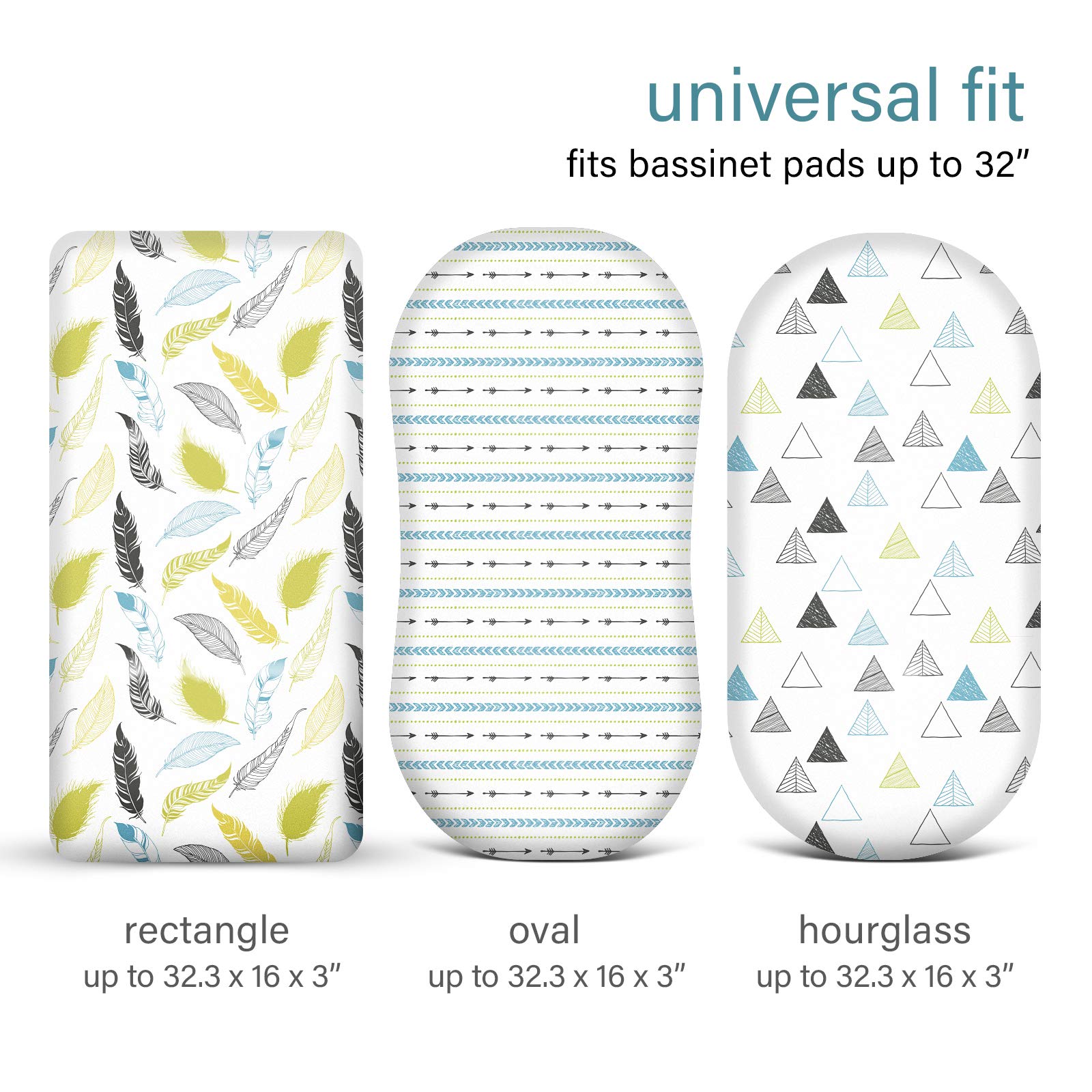 Bassinet Sheets Set for Baby Boy & Girl,Super Soft Breathable Halo Bassinet Fitted Sheets,Universal Cradle Sheets and Bassinet Pad/Mattress 3 Pack"Feather"