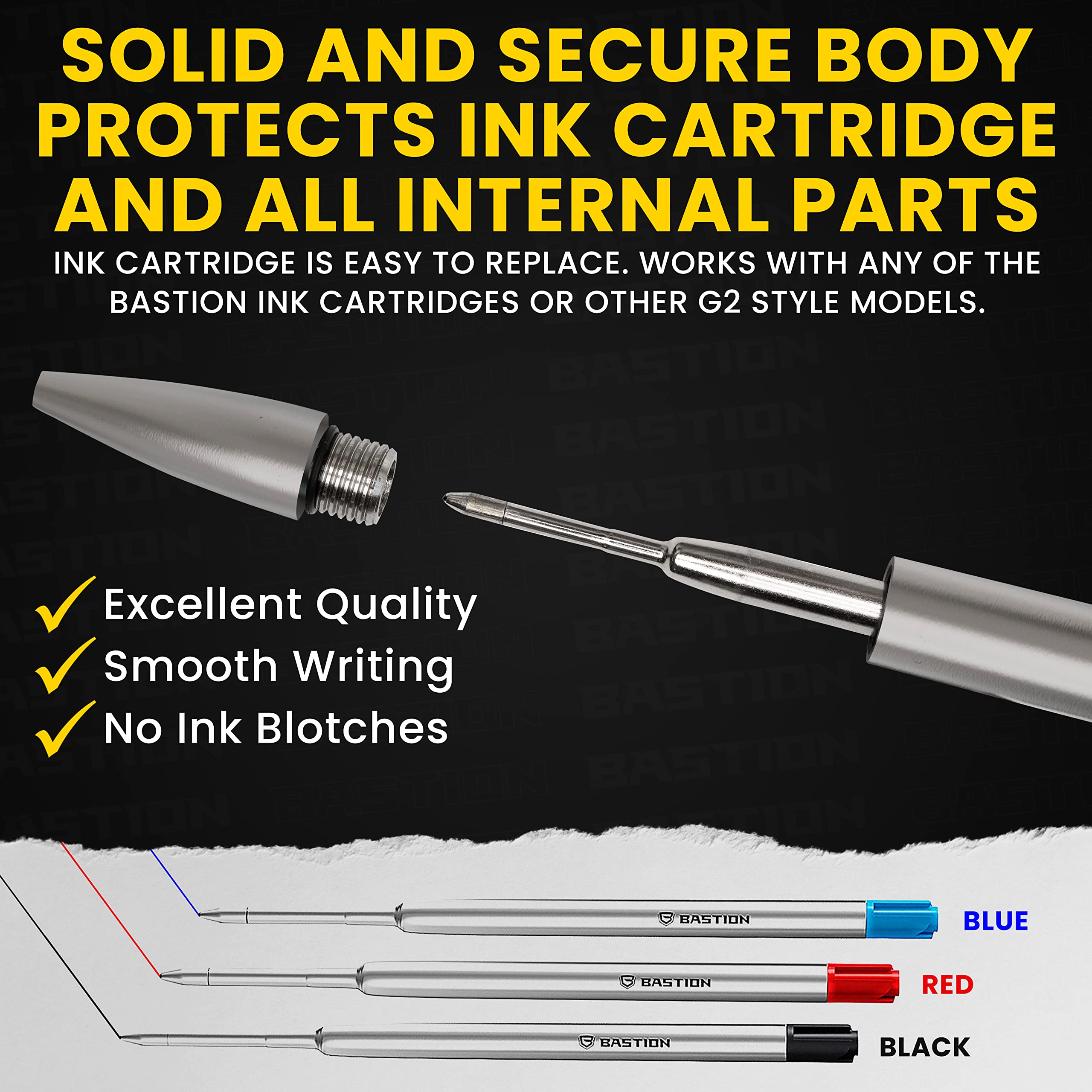 BASTIONĀ® Luxury Bolt Action Pen, Durable Professional Ballpoint Pen with Fine Tip, EDC Pen Ink Refillable Pen - 100% Titanium