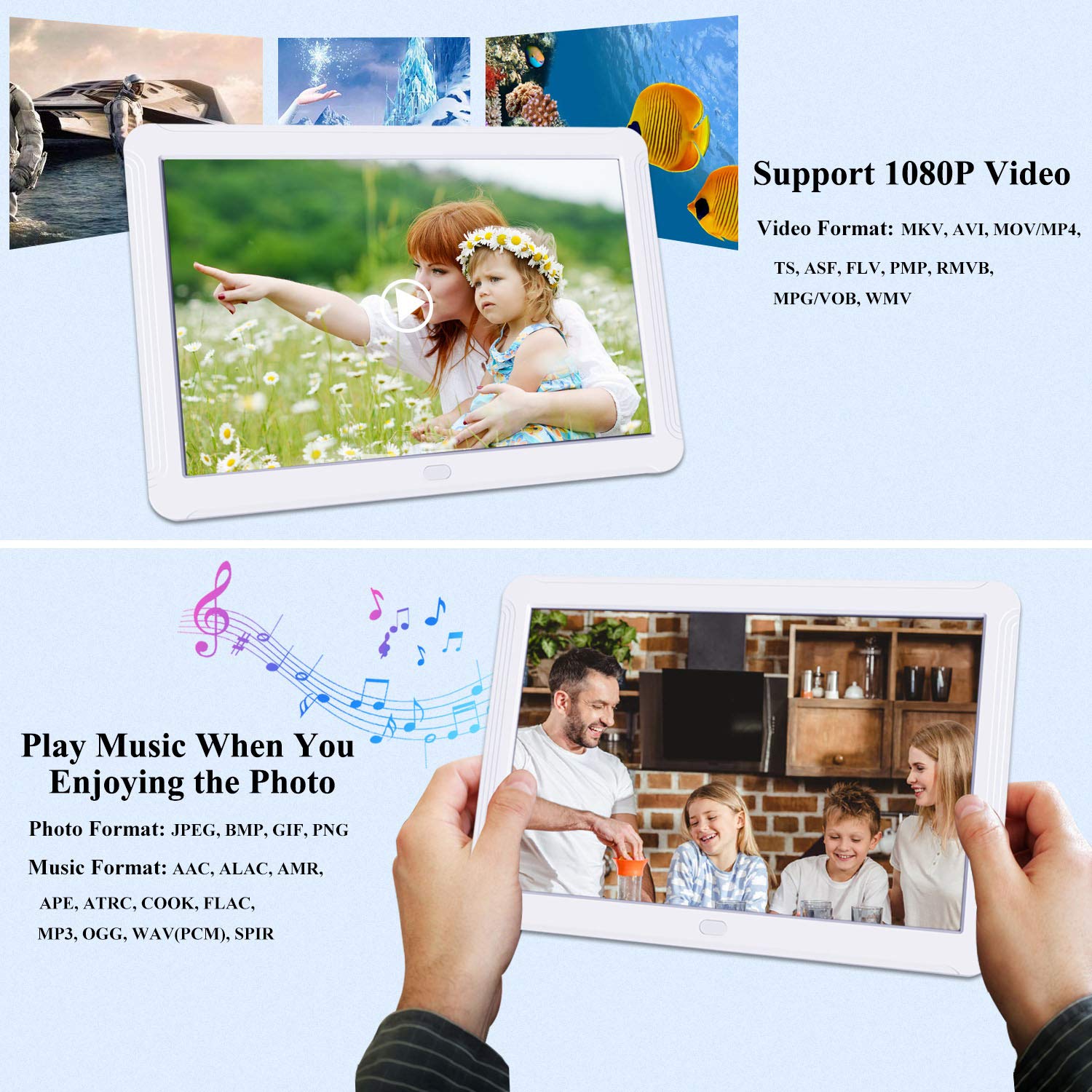 Atatat 10.1 Inch WiFi Digital Picture Frame with 32 GB Storage, Auto Rotate, IPS Touch Screen, Instant Share Photos and Videos Via App, Email, Support SD Card or USB Drive