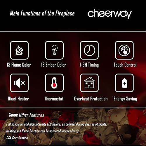 Cheerway 36 inch Wall Mounted &Recessed in Wall Electric Fireplace with Heater, Linear Wall Fireplace w/Thermostat, Adjustable Flame&Fuel Color, Remote & Touch Control w/Timer, 750W/1500W