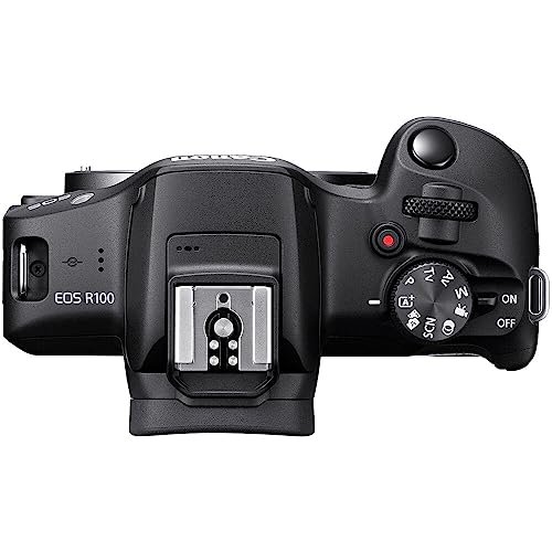 Canon EOS R100 Mirrorless Camera with 18-45mm and 55-210mm Lenses Kit (6052C022) + Bag + 64GB Card + LPE17 Battery + Charger + Card Reader + Flex Tripod + Cleaning Kit + Memory Wallet (Renewed)