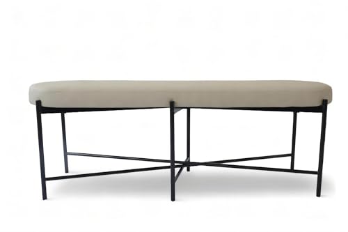 SORBARIA 54” upholstered Vegan Leather Accent Ottoman Bench for entryway, Living Rooms, lounges, bedrooms-White Rock/Light Grey