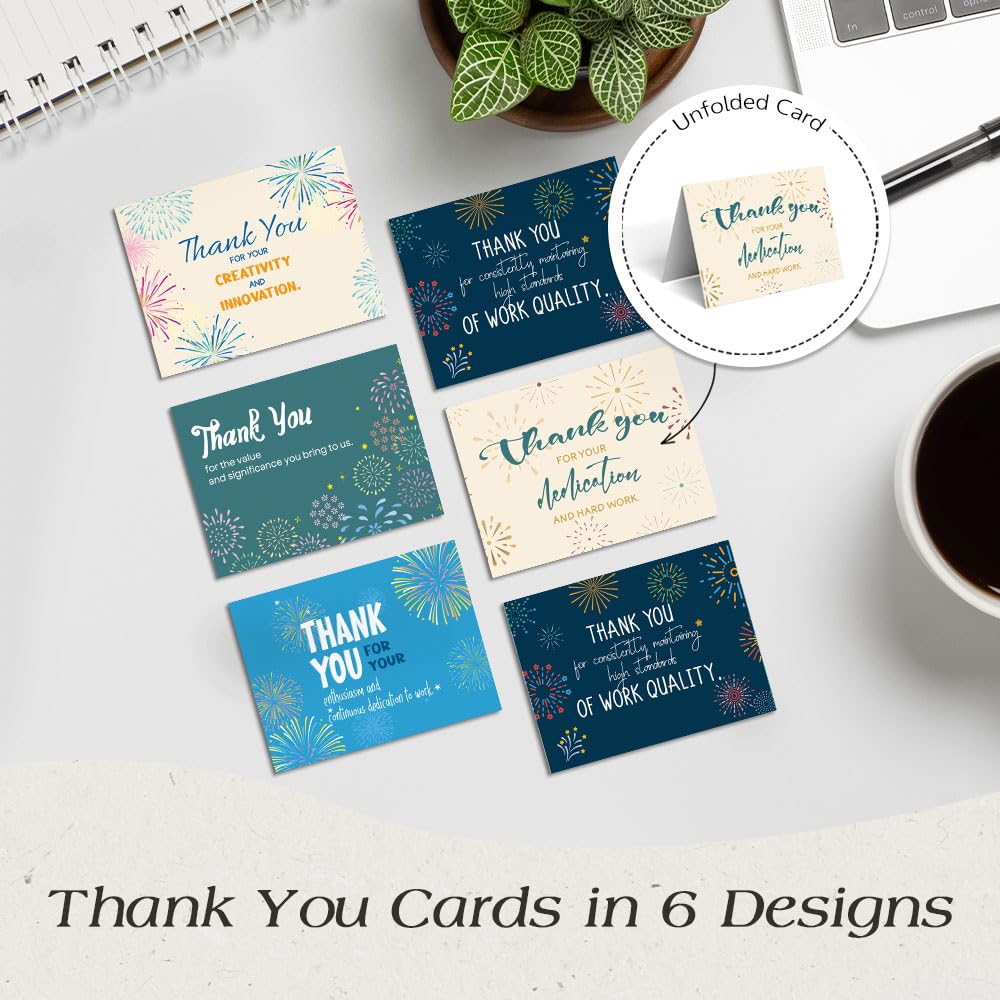 BIROYAL 24 Pack Employee Appreciation Cards with Envelopes - 5 * 8 In Blank Employee Thank You Cards - Ideal for Employee Recognition - Appreciation Cards for Team Staff Teacher (Firework Design)