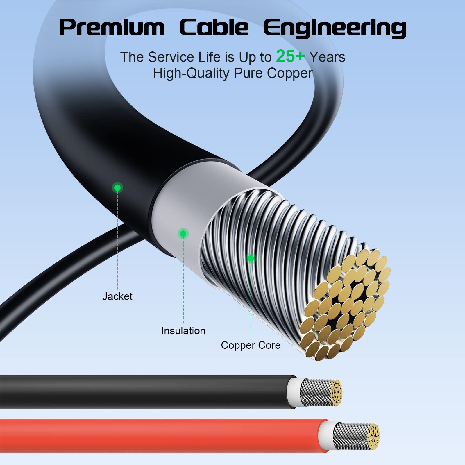 Bateria Power Solar Cable Connectors 30A Solar Panel Extension Wire, 10AWG (6mm²) Solar Cable Parallel Adaptor with Male and Female Connectors for RV Solar Panels