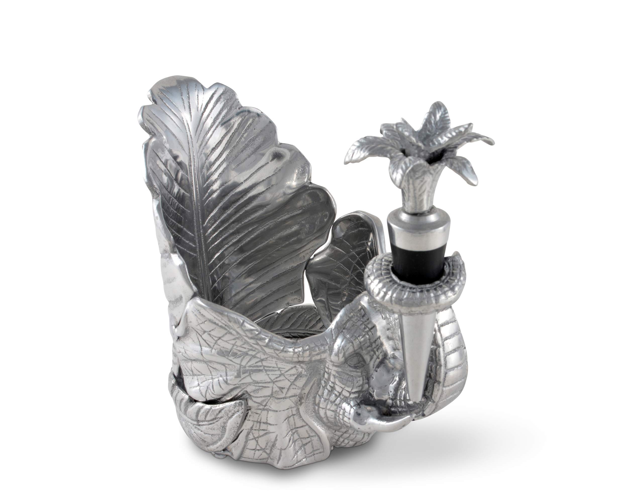 Arthur Court Aluminum Metal Elephant Wine Coaster and Stopper Set Sand casted Artisan Metal 4.5 inch Diameter Coaster 7 inch Tall