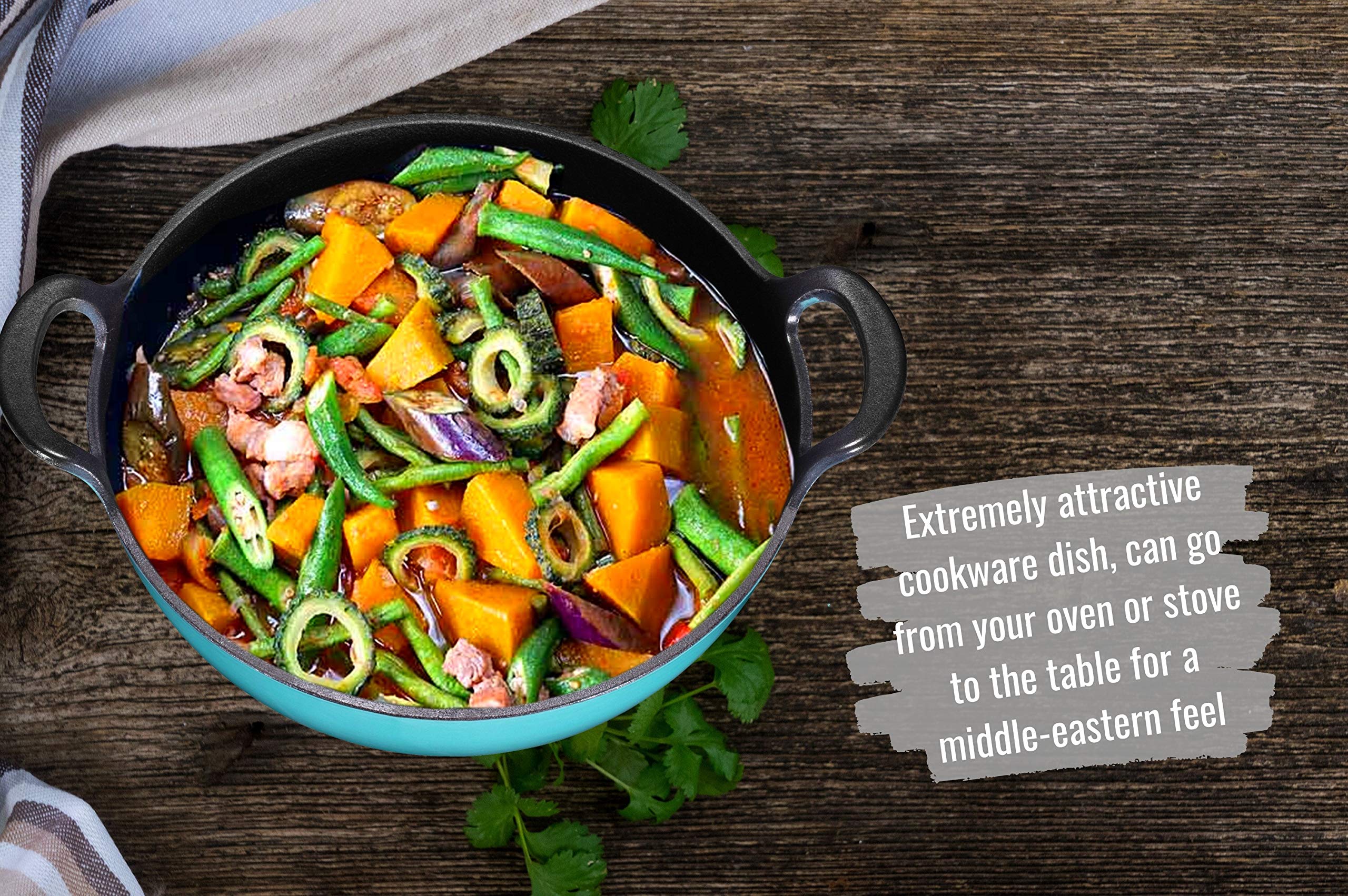 Bruntmor 3 Qt Pre-seasoned Cast Iron Balti Dish In Black, 3 Quart Medium Cast Iron Casserole Dish, Nonstick Handi Cast Iron Kadai Indian, Asian Wok, Pioneer Women Dutch Oven