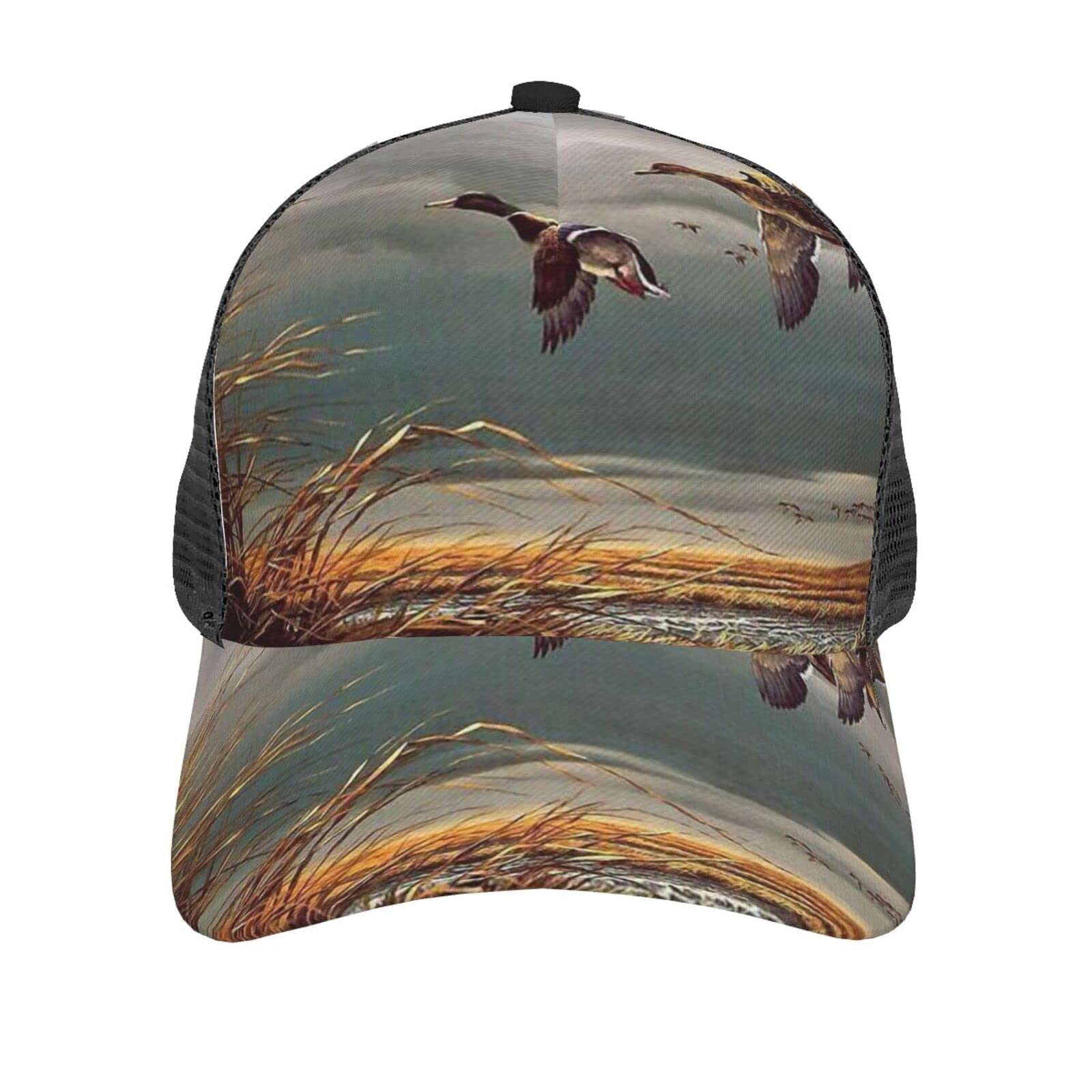 ASEELO Hunting Flying Wild Ducks Printed Fashionable Mesh Baseball Cap, Adjustable Baseball Cap, Unisex Style Headwear