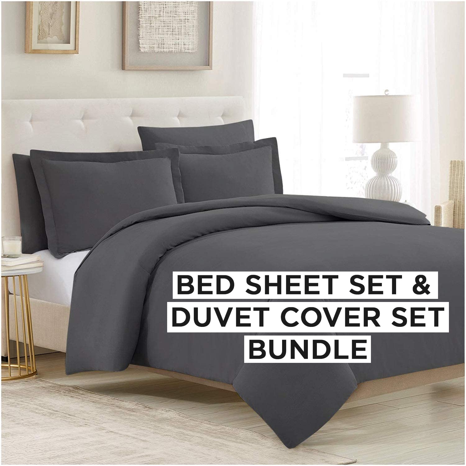 Mellanni Bed Sheet Set + Duvet Cover Set Bundle&Save - Hotel Luxury Bedding - Bundle Includes: 4pcs Bed Sheet Set and 5pcs Duvet Cover Set (King, Gray)