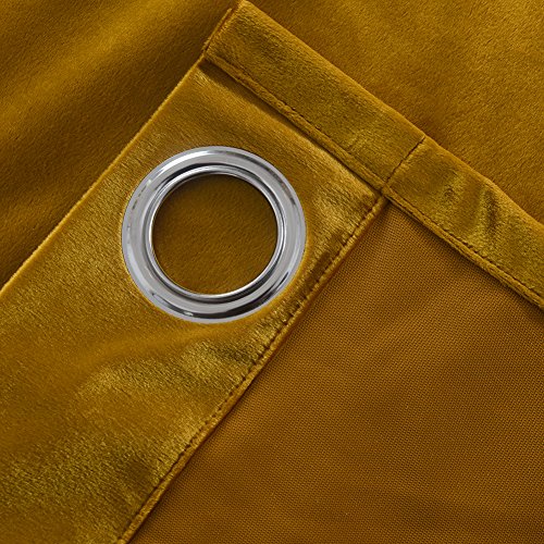 Cherry Home Super Soft Luxury Velvet Set of 2 Warm Yellow Blackout Velvet Energy Efficient Grommet Curtain Panel Drapes Ginger 52Wx63L(2 Panels) with Matching Tiebacks