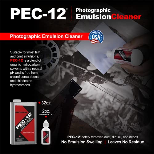 PEC-12 Photographic Emulsion Cleaner - Non-Water Based Stain, Grease, and Ink Remover from Emulsions and Bases for Cleaning Film, Photo Negatives, B&W Slide - with Dropper Tip (2oz)