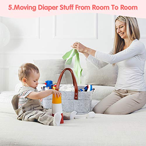Baby Diaper Caddy Organizer,Nursery Storage Bins Multifunctional Portable Tote Bag with Removable Insert,Baby Gift Basket Car Organizer for Mom & Newborn