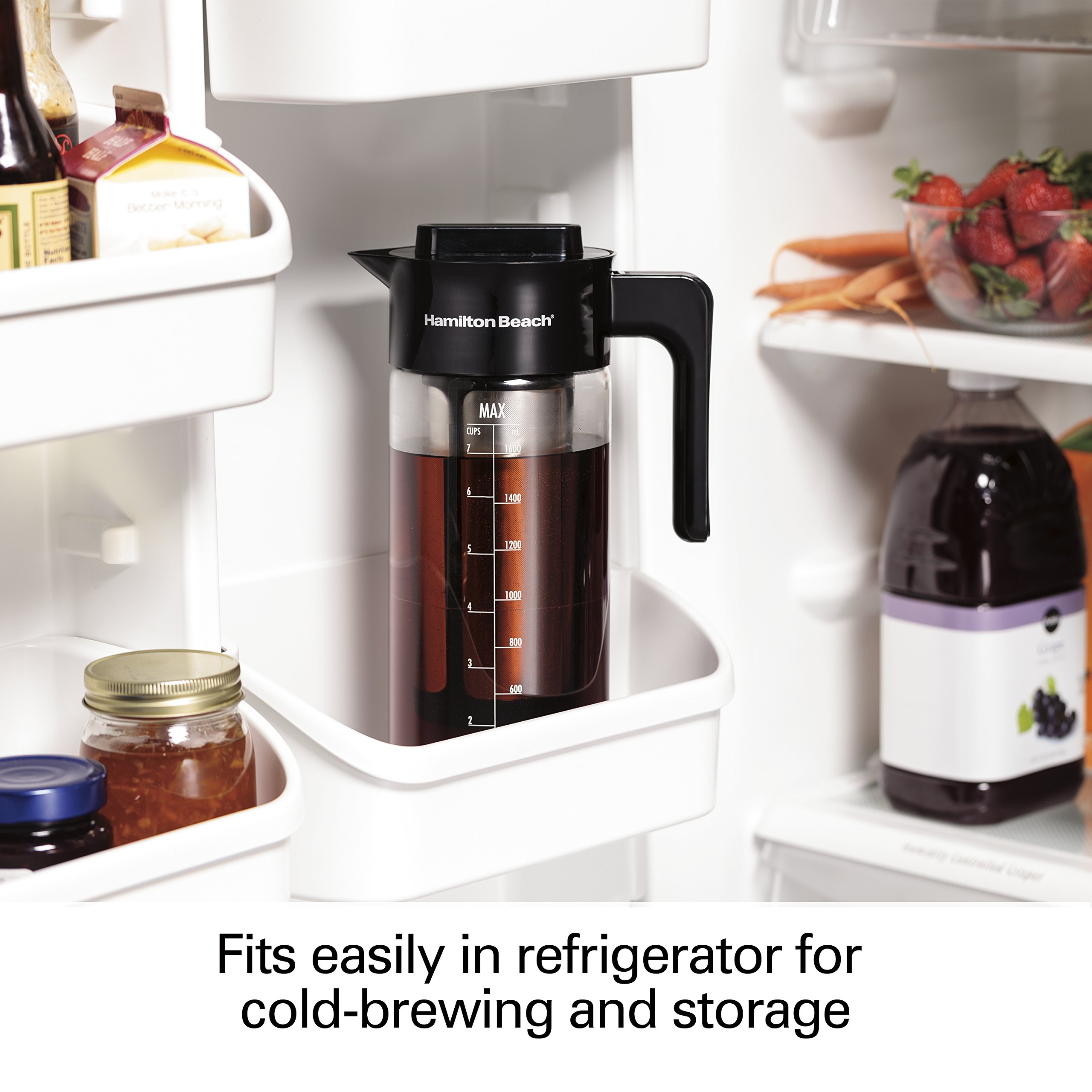 Hamilton Beach Cold Brew Iced Coffee Maker and Tea Infuser 1.7 L (57.5 oz.), Glass Pitcher with Removable Stainless Steel Filter