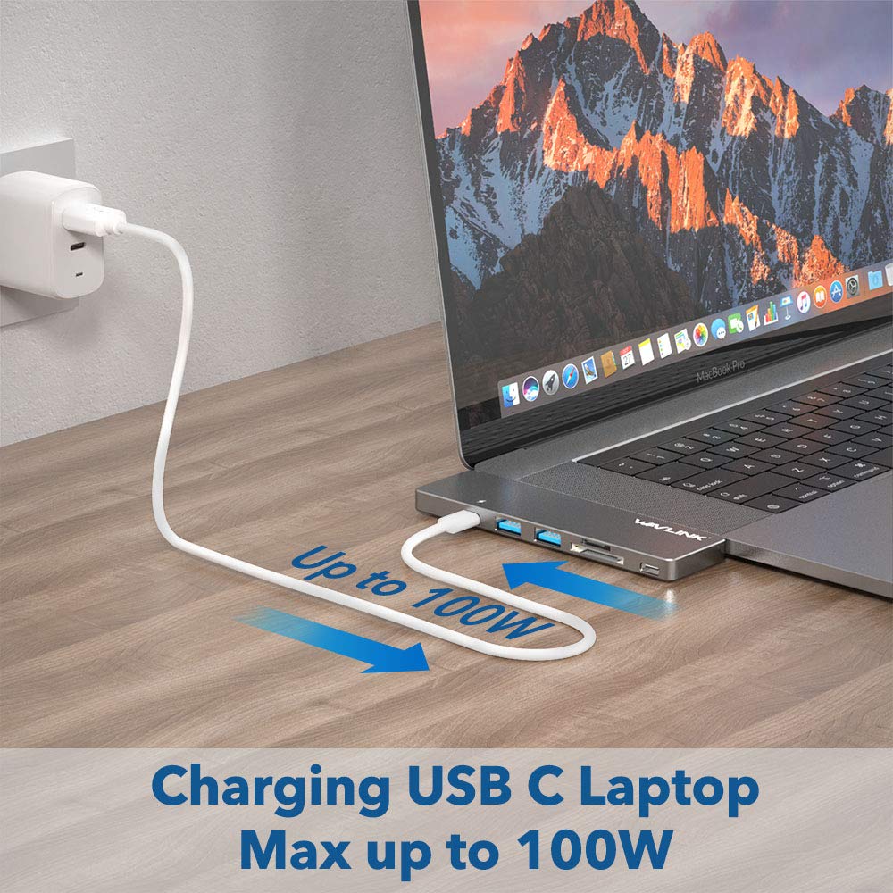 USB C Hub Adapter for MacBook Pro 2016/2017,Wavlink MacBook Air USB Adapter with 40Gbps Thunderbolt 3 Port (5K@60Hz), 100W PD, 4K HDMI, SD/Micro Card Reader,USB-C and 2 USB 3.0
