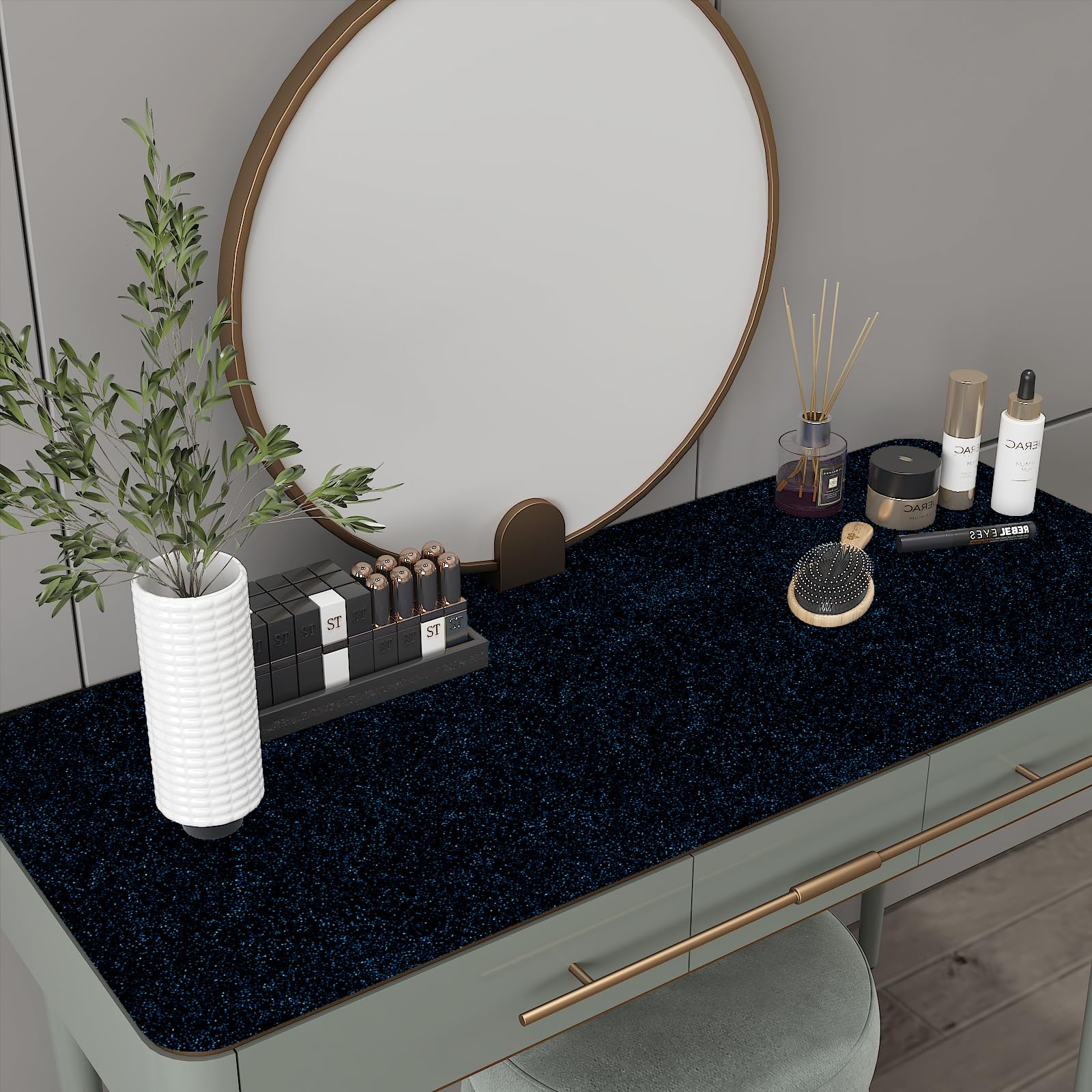 CHIHUT Black Blue Glitter Wallpaper Peel and Stick 15.7''x100'' Sparkle Glitter Contact Paper for Walls Self Adhesive Black Shiny Wallpaper Removable Fabric Wallpaper Decorative for Cabinets Crafts
