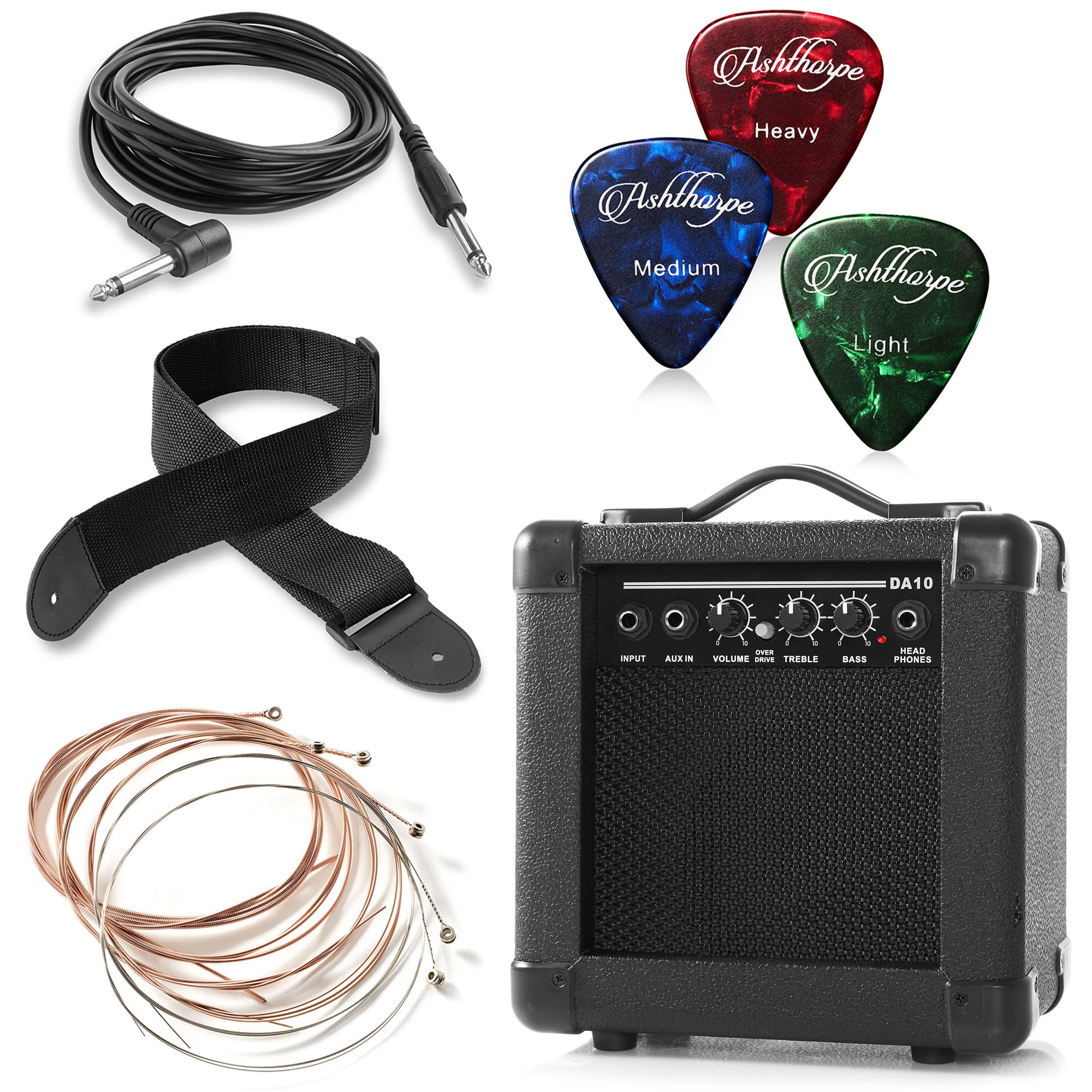 Ashthorpe Left Handed Full-Size Dreadnought Cutaway Acoustic Electric Guitar Package with 10 Watt Amp - Brown