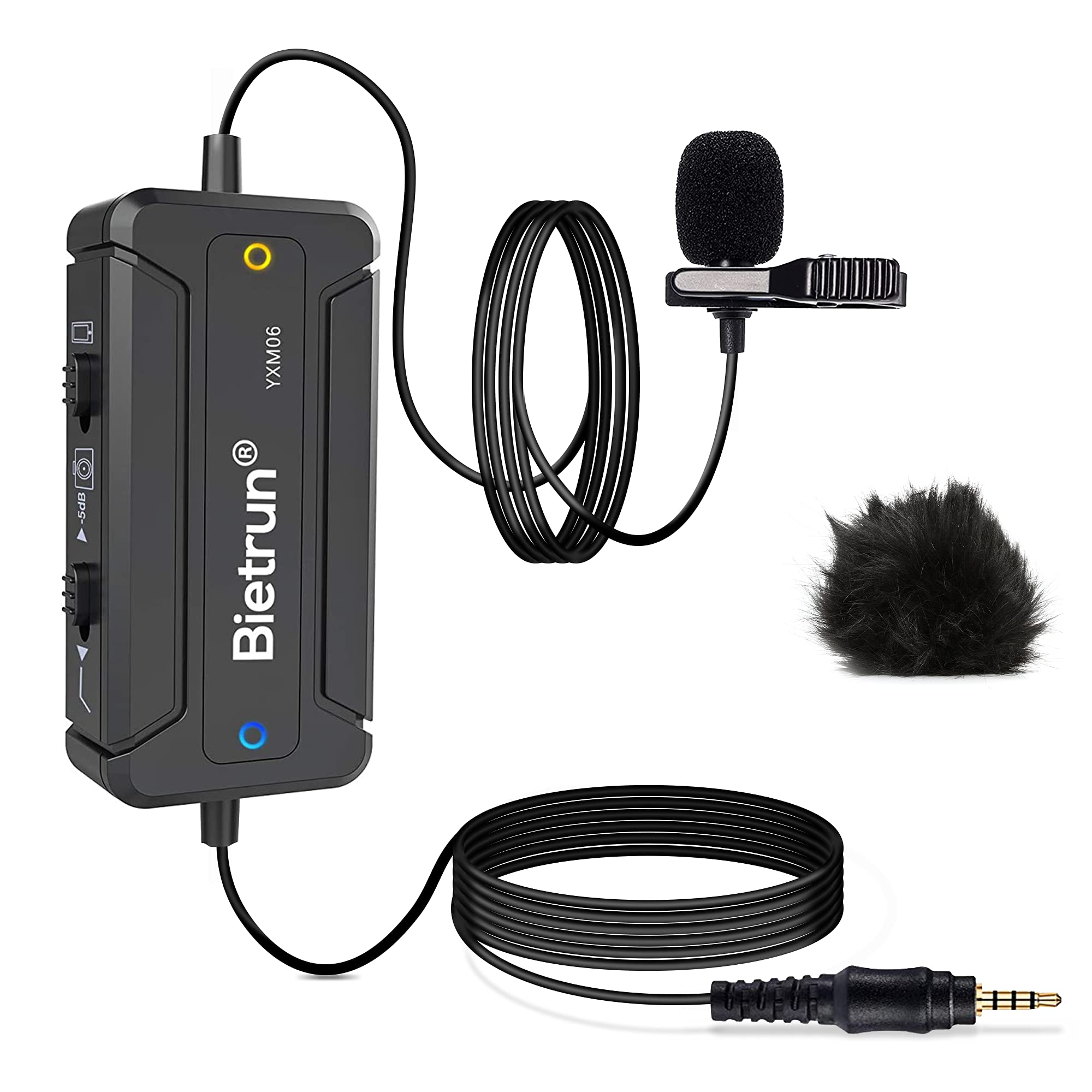 Bietrun Lapel Microphone for iPhone/Android Phone/DSLR Camera/Pad with Noise Cancelling, Omnidirectional Professional Wired Clip On Lavalier Mic for Interview, YouTube, Tiktok, Recording(19.6Ft)