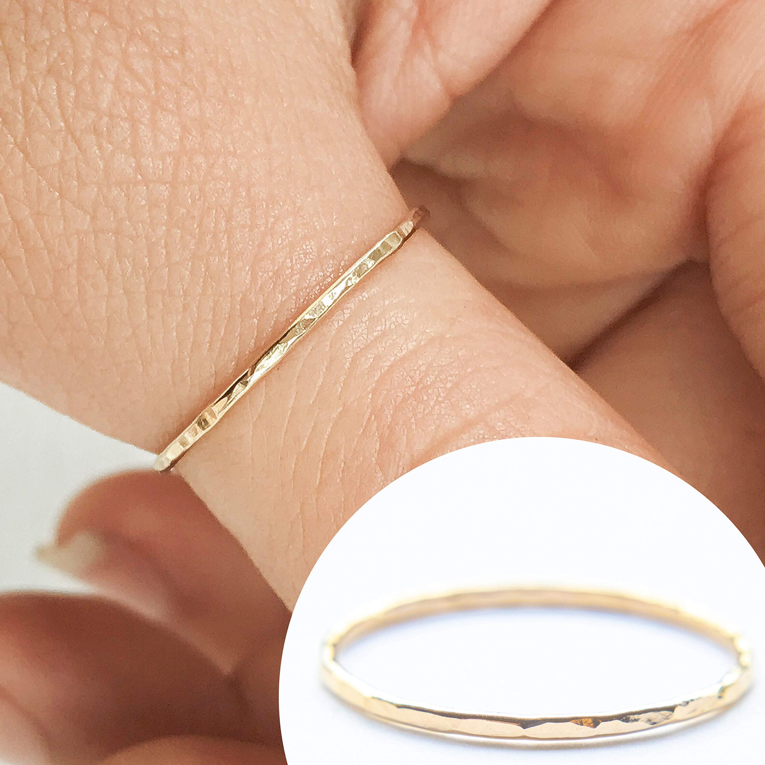 Hammered Gold Ring, Gold Stacking Rings, Minimalist Rings, Skinny Rings for Women (7, Gold Fill)