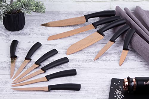 Berlinger Haus 11 Piece Knife Set, Eco Friendly Knives Set for Kitchen, Cooking Knives with Ergonomic Handles, Sharp Cutting Stainless Steel Chef Knife Set, Rose Gold