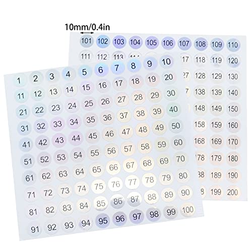 AYLIFU Serial Laser Digital Sticker ;Reflective Round Digital Sticker Self-Adhesive, Office Digital Label Sticker (5 Stickers 1 to 100 + 5 Stickers 101 to 200)