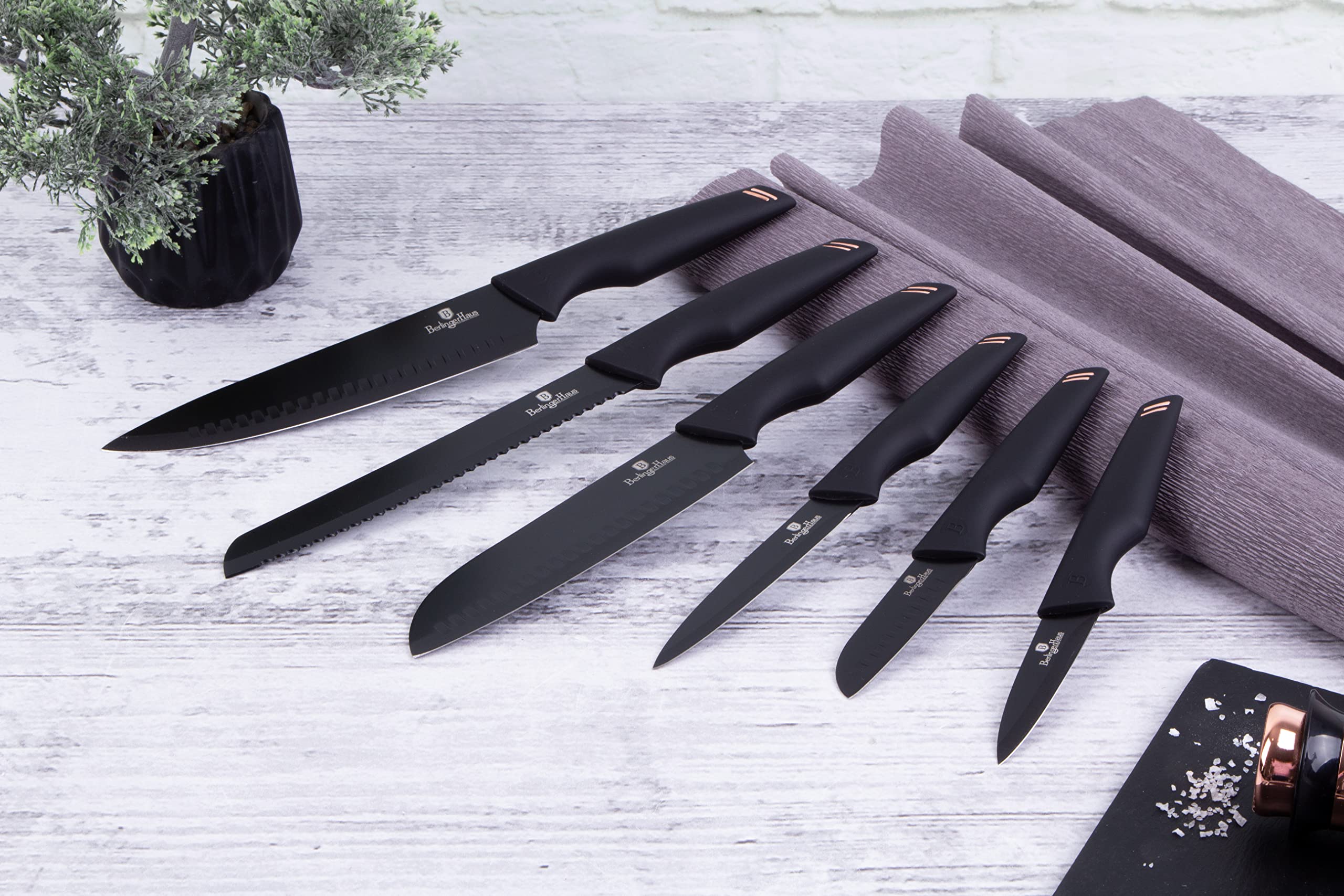 Berlinger Haus 6 Piece Knife Set, Black Silver Knives Set for Kitchen, Cooking Knives with Ergonomic Handles, Sharp Cutting Stainless Steel Chef Knife Set
