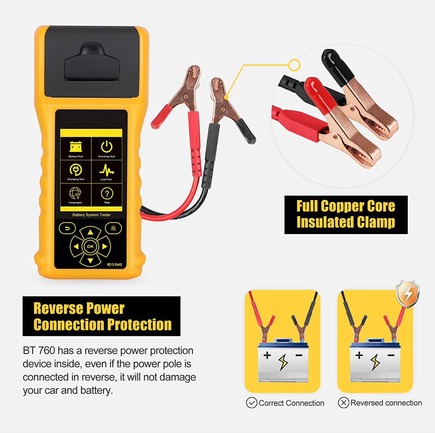 BELEY 12V/24V 30-1700 CCA Auto Battery Load Tester, Cranking and Charging System Diagnostic Tool with Built-in Thermal Printer for All Cars11